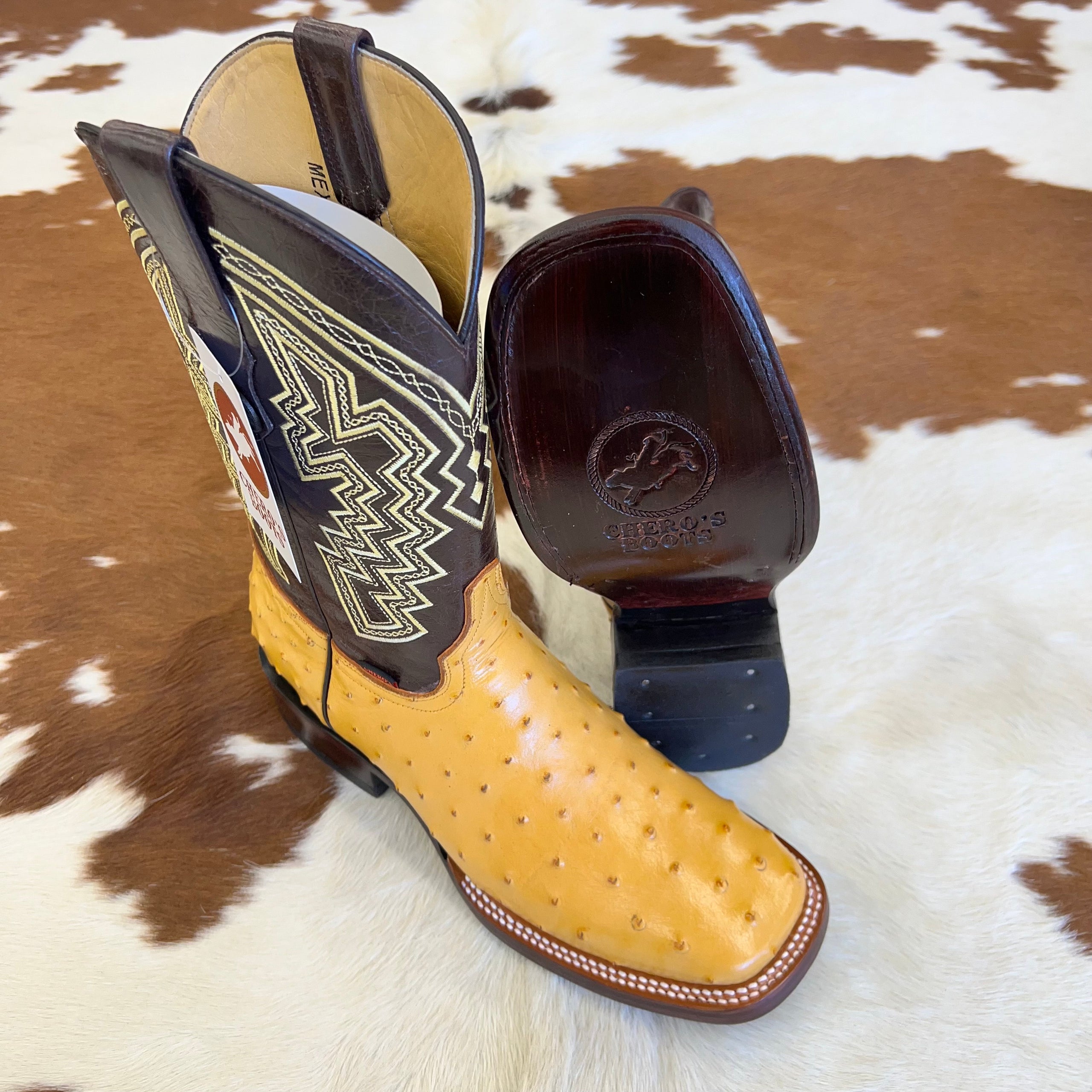 Butter Ostrich Print Boots | Cheros Boots LLC.